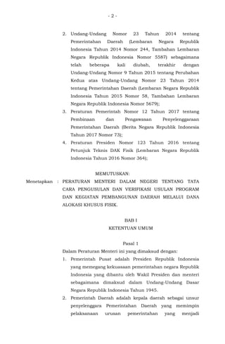 Permen no.117 th 2017 tata cara pengusulan dan verifikasi dak proposal | PDF