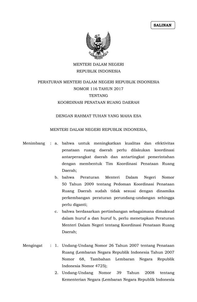 PERATURAN MENTERI DALAM NEGERI NOMOR 116 TAHUN 2017 | PDF