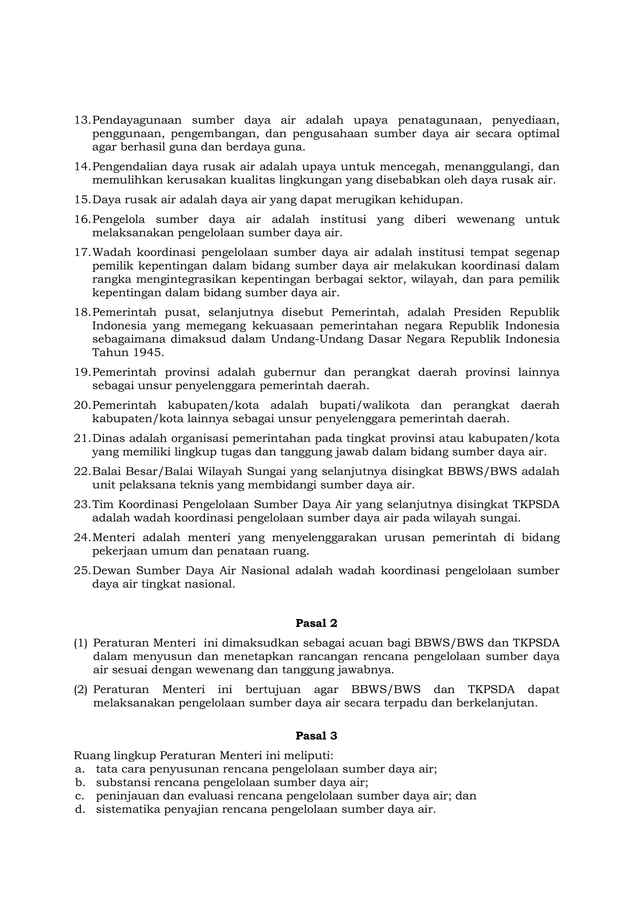 Permen PU Nomor 2 Tahun 2013 tentang Pedoman Penyusunan Rencana Pengelolaan Sumber Daya Air | PDF
