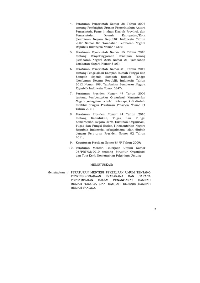 Permen PU Nomor 3 Tahun 2013 tentang Penyelenggaraan Prasarana Dan ...