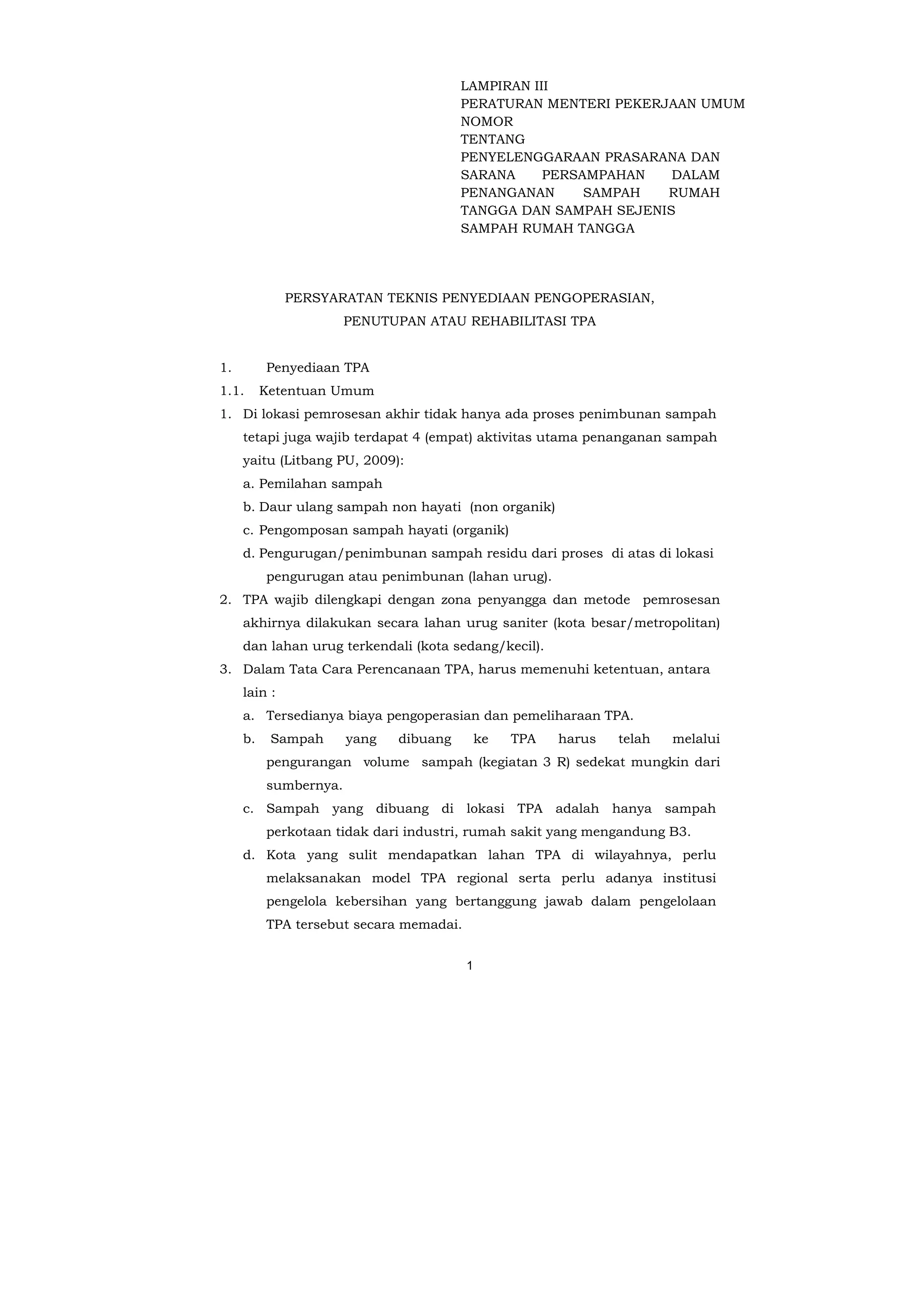 Permen PU Nomor 3 Tahun 2013 tentang Penyelenggaraan Prasarana Dan ...