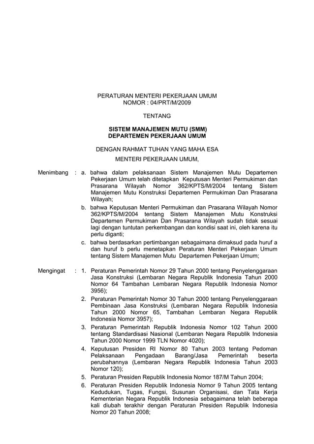 Permen PU 04-2009 ttg Sistem Manajemen Mutu SMM Departemen PU.pdf
