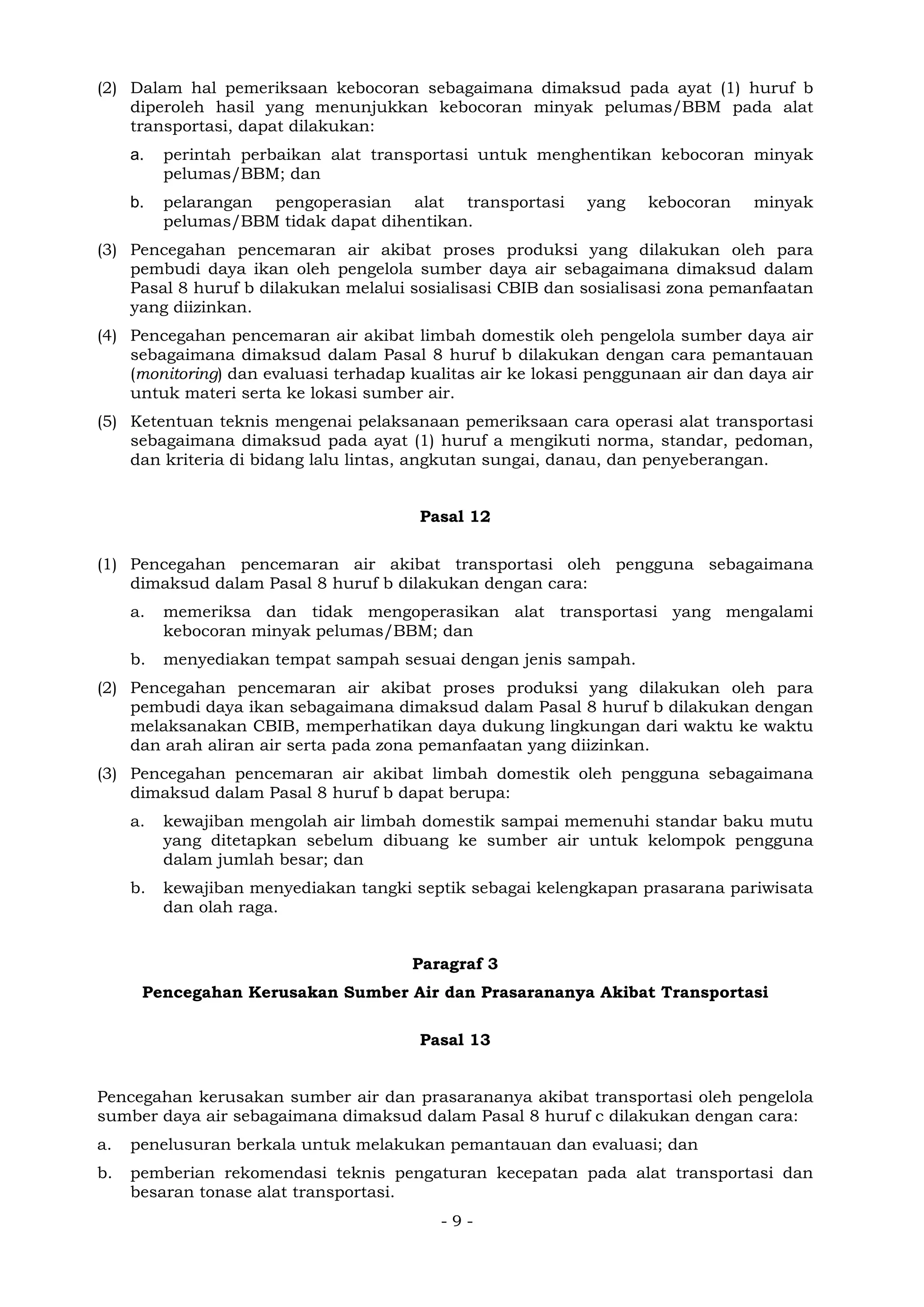 Permen PU Nomor 6 Tahun 2011 tentang Pedoman Penggunaan Sumber Daya Air ...