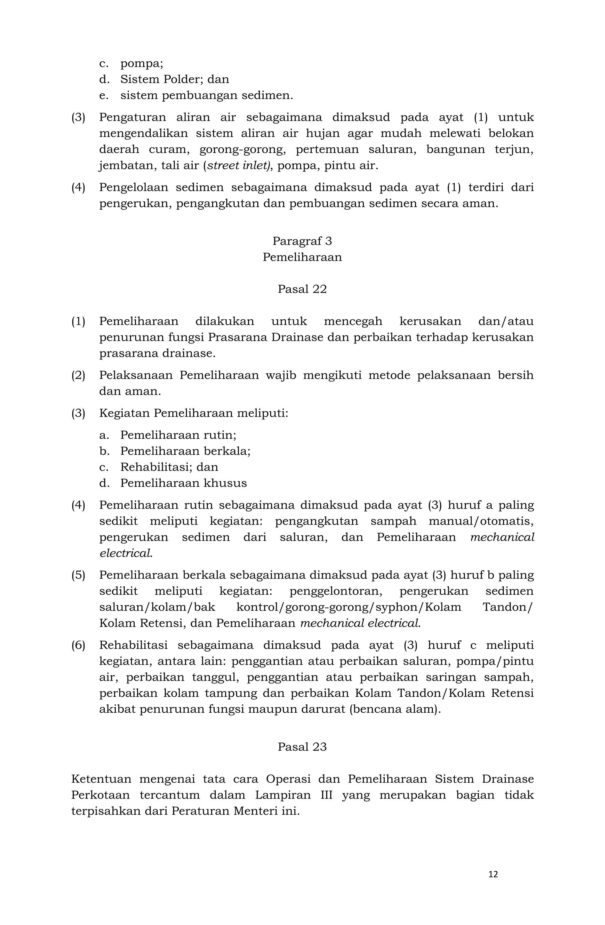 Permen PU No 12 Tahun 2014 tentang Drainase Perkotaan | PDF