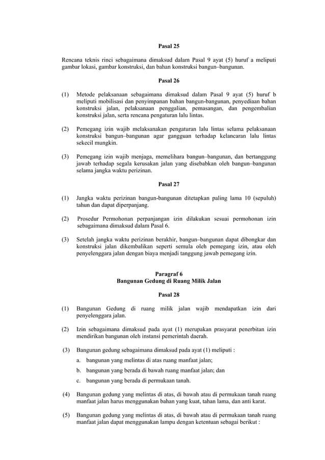Permen PU Nomor 20 Tahun 2010 tentang Pedoman Pemanfaatan Dan Penggunaan Bagian-Bagian Jalan | PDF