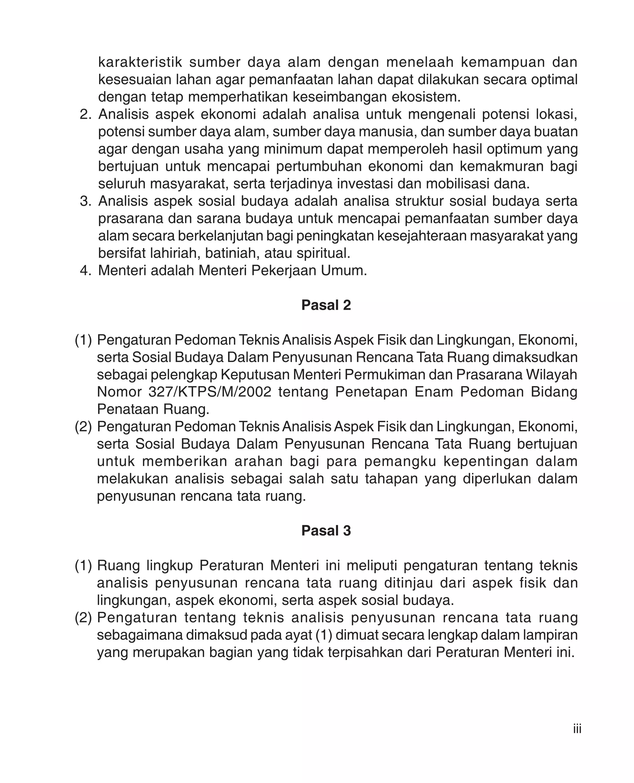 Permen pu20 tahun2007 tt pedoman teknis analisis aspek fisik dan ...