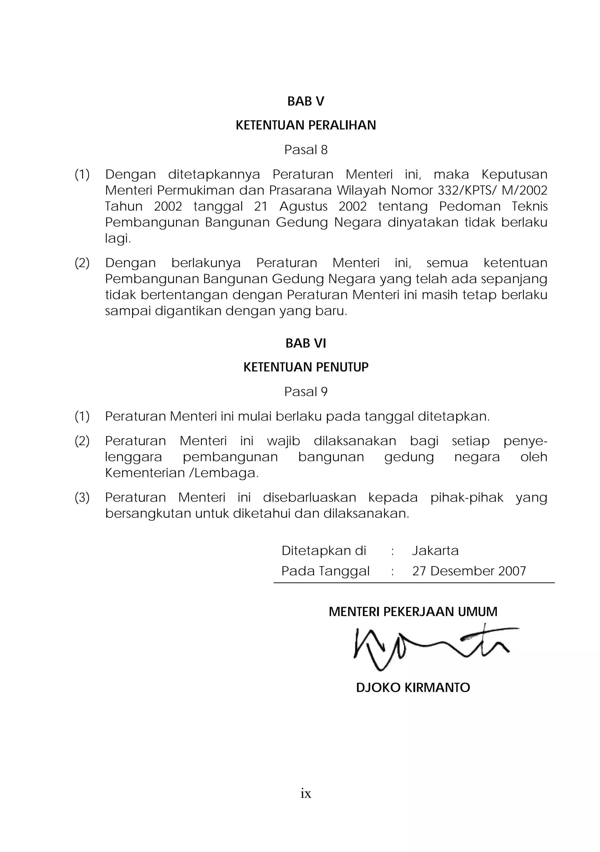 Permenpu 45 2007 Pedoman Teknis Pembangunan Bangunan Gedung Negara | PDF