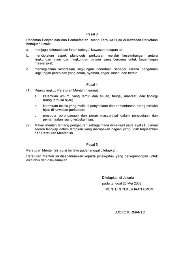 Permen pu no. 5 tahun 2008 tentang rth | PDF