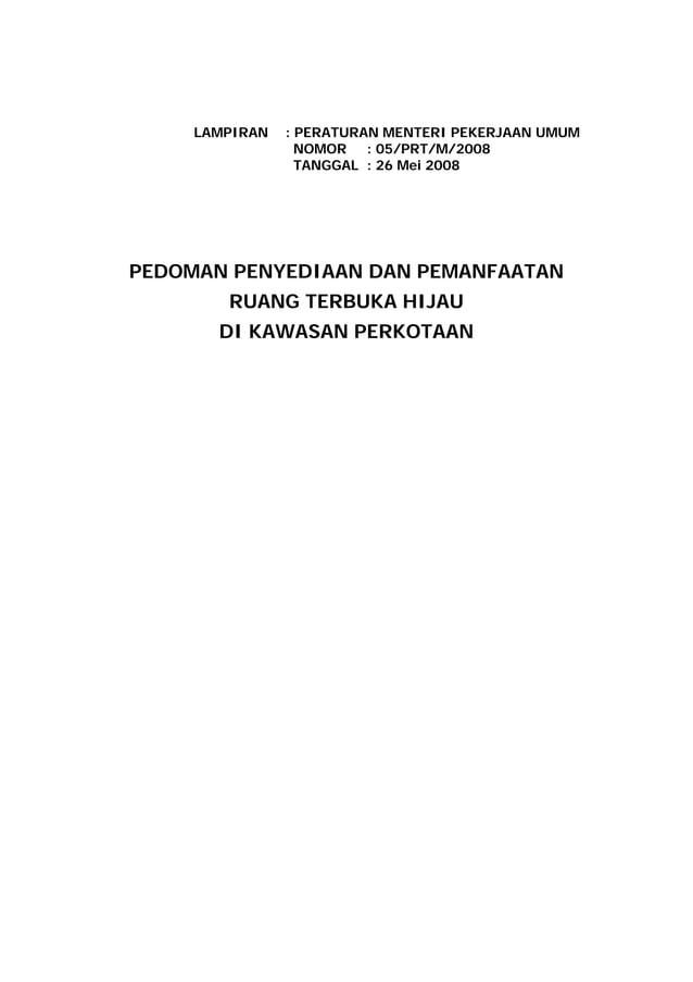 Permen pu no. 5 tahun 2008 tentang rth | PDF