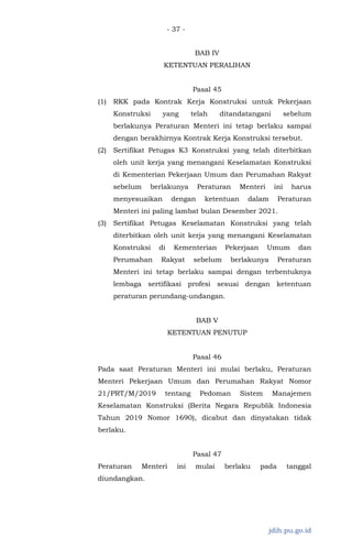 Peraturan Menteri PUPR Nomor 10 Tahun 2021 sebagai acuan dalam pelaksanaan proyek konstruksi.pdf.pdf