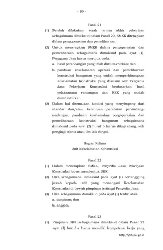 Permen pupr21 2019-smkk PERATURAN MENTERI PEKERJAAN UMUM DAN PERUMAHAN RAKYAT REPUBLIK INDONESIA ...