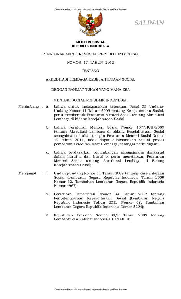 Permensos 17 tahun 2012 idn journal | PDF