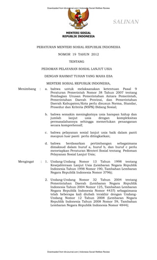 Permensos no. 19 tahun 2012 idn journal | PDF