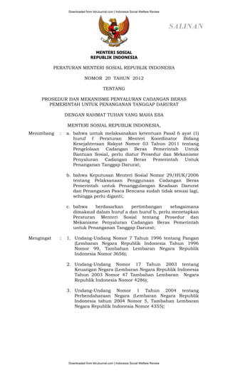 Permensos no. 20 tahun 2012 idn journal | PDF