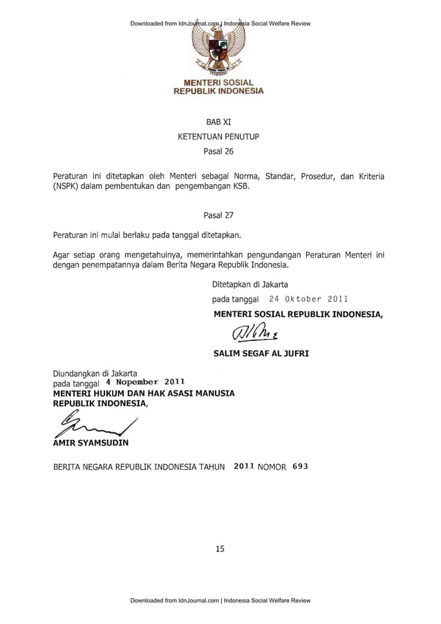 Permensos no. 128 tahun 2011 idn journal | PDF