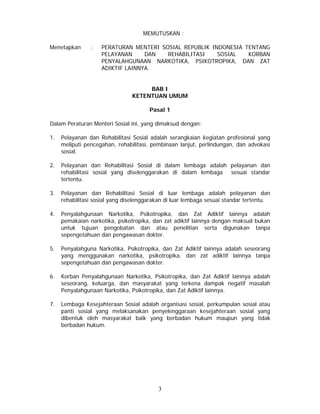 Permensos No.56 Thn.2009 ttg Pelayanan dan Rehabilitasi Sosial Korban Penyalahgunaan Narkotika ...