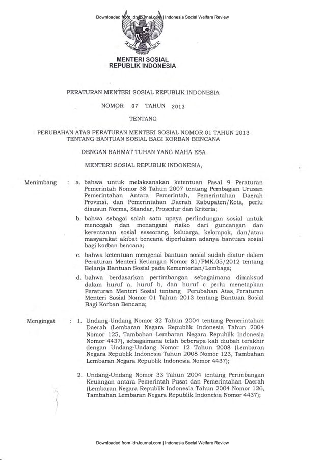 Permensos no 07 tahun 2013 idn journal | PDF