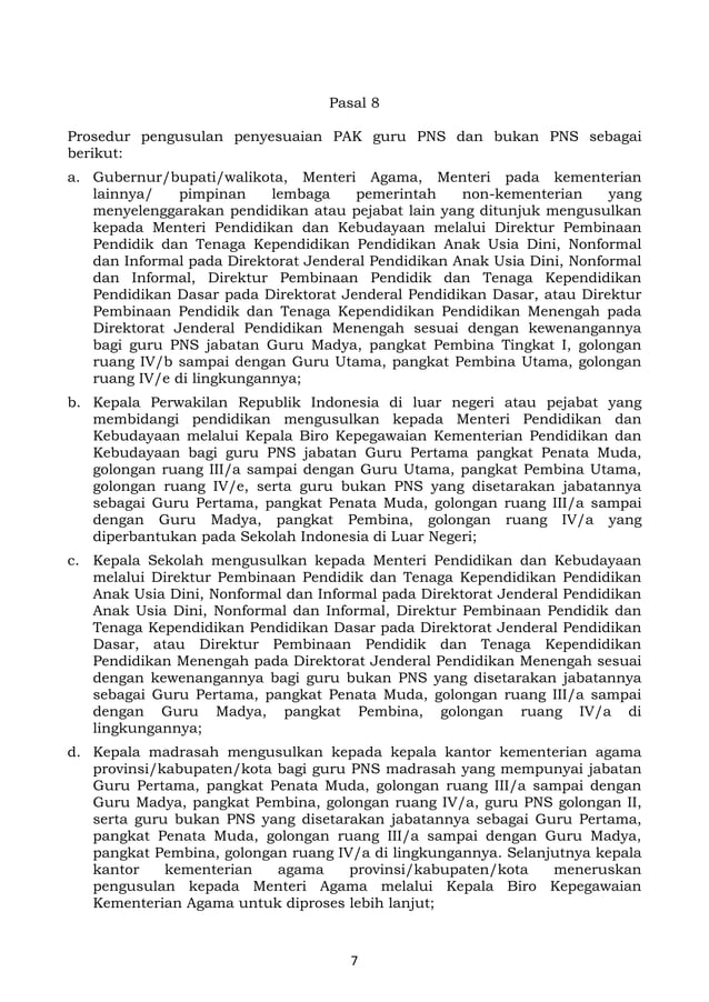 Permen tahun2014 nomor004 penyesuaian ak guru pns non pns | PDF