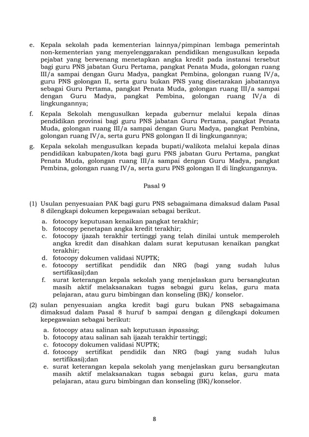 Permen tahun2014 nomor004 penyesuaian ak guru pns non pns | PDF