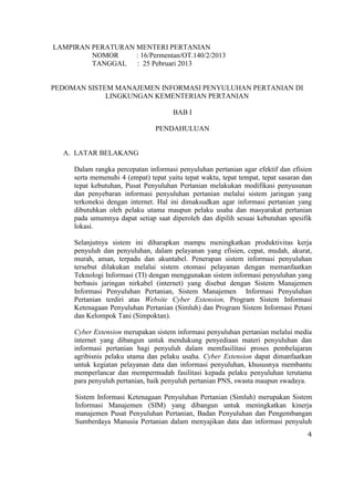Permentan sistem manajemen informasi penyuluhan pertanian | PDF