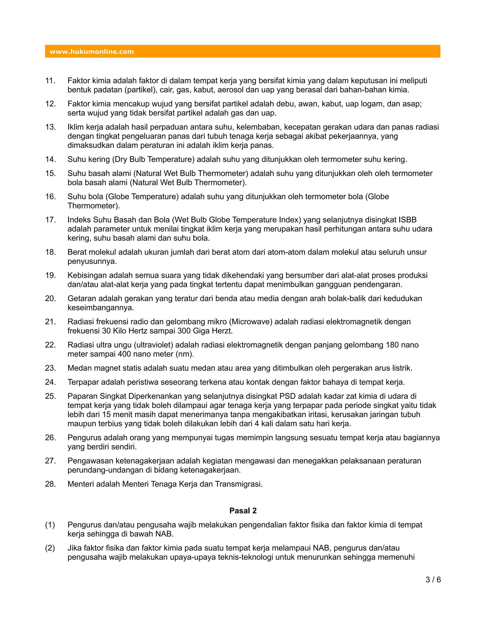 PERMENAKETRANS RI No. 13 Tahun 2011 tentang Nilai Ambang Batas Faktor ...