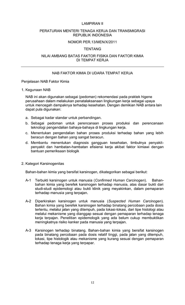 PERMENAKETRANS RI No. 13 Tahun 2011 tentang Nilai Ambang Batas Faktor ...