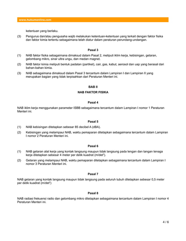 PERMENAKETRANS RI No. 13 Tahun 2011 tentang Nilai Ambang Batas Faktor ...