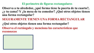 PERÍMETRO Y ÁREA De las figuras rectangulares para cuarto grado | PDF