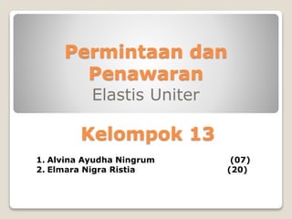 Permintaan dan penawaran elastir uniter ekonomi kelas 10 semester 1 | PPTX