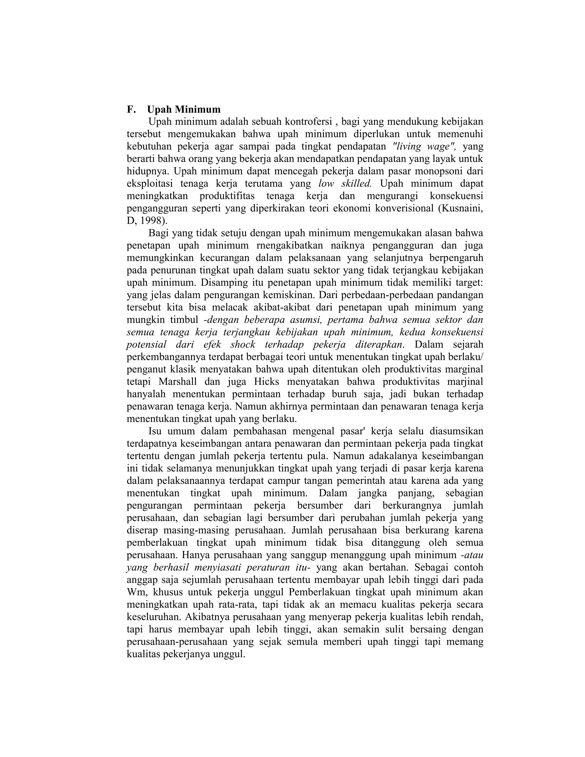 Permintaan dan penawaran tenaga kerja serta upah teori serta beberapa potretnya di indonesia | PDF