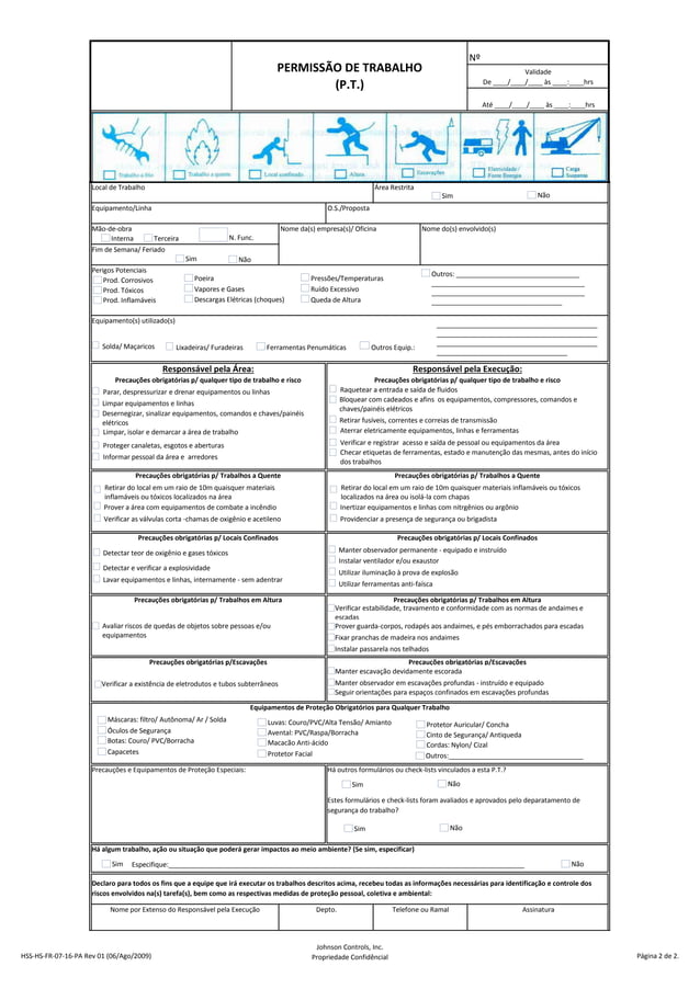 Permissão de Trabalho - PT 0001 | PDF