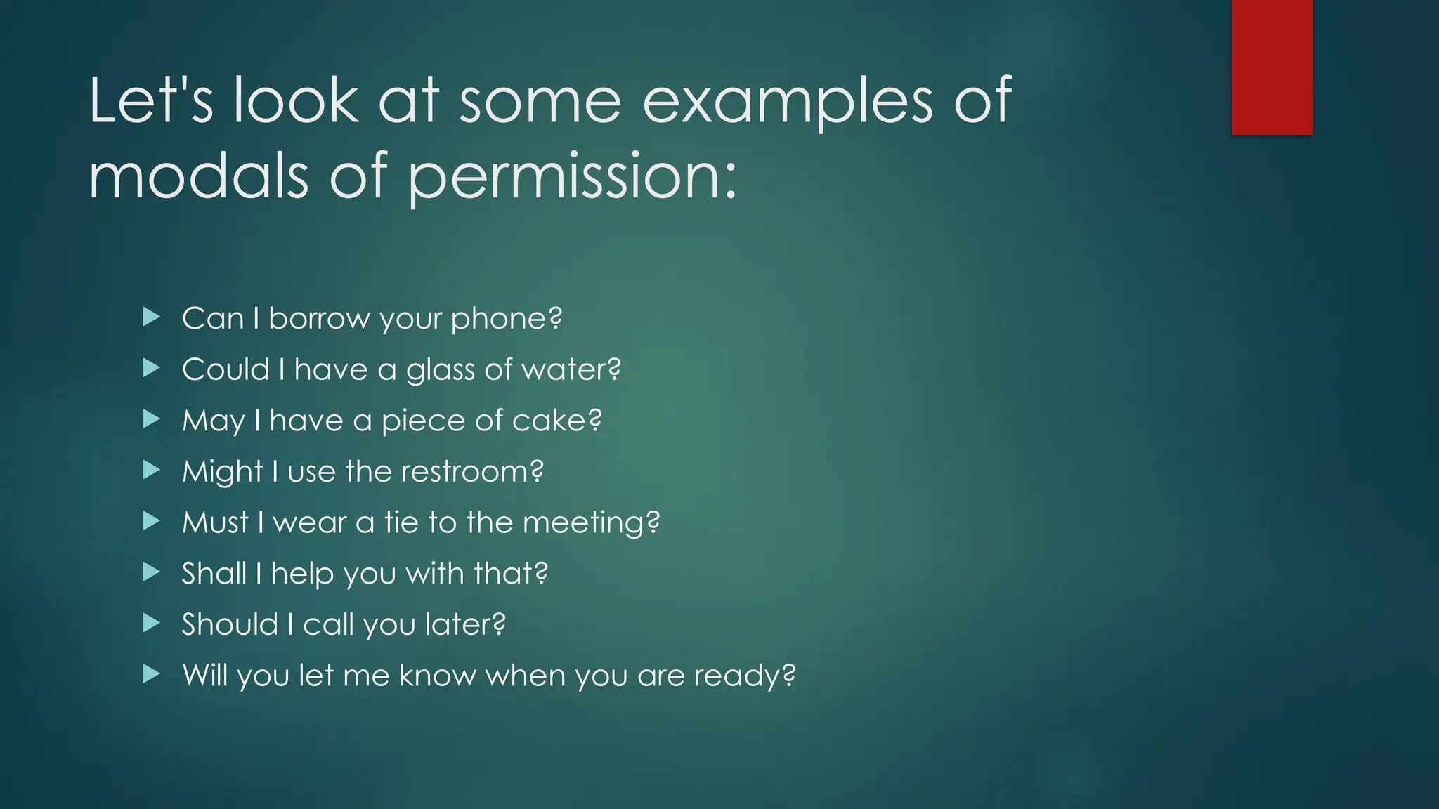 Permission using modals - English PowerPoint for 9th Grade | PPTX