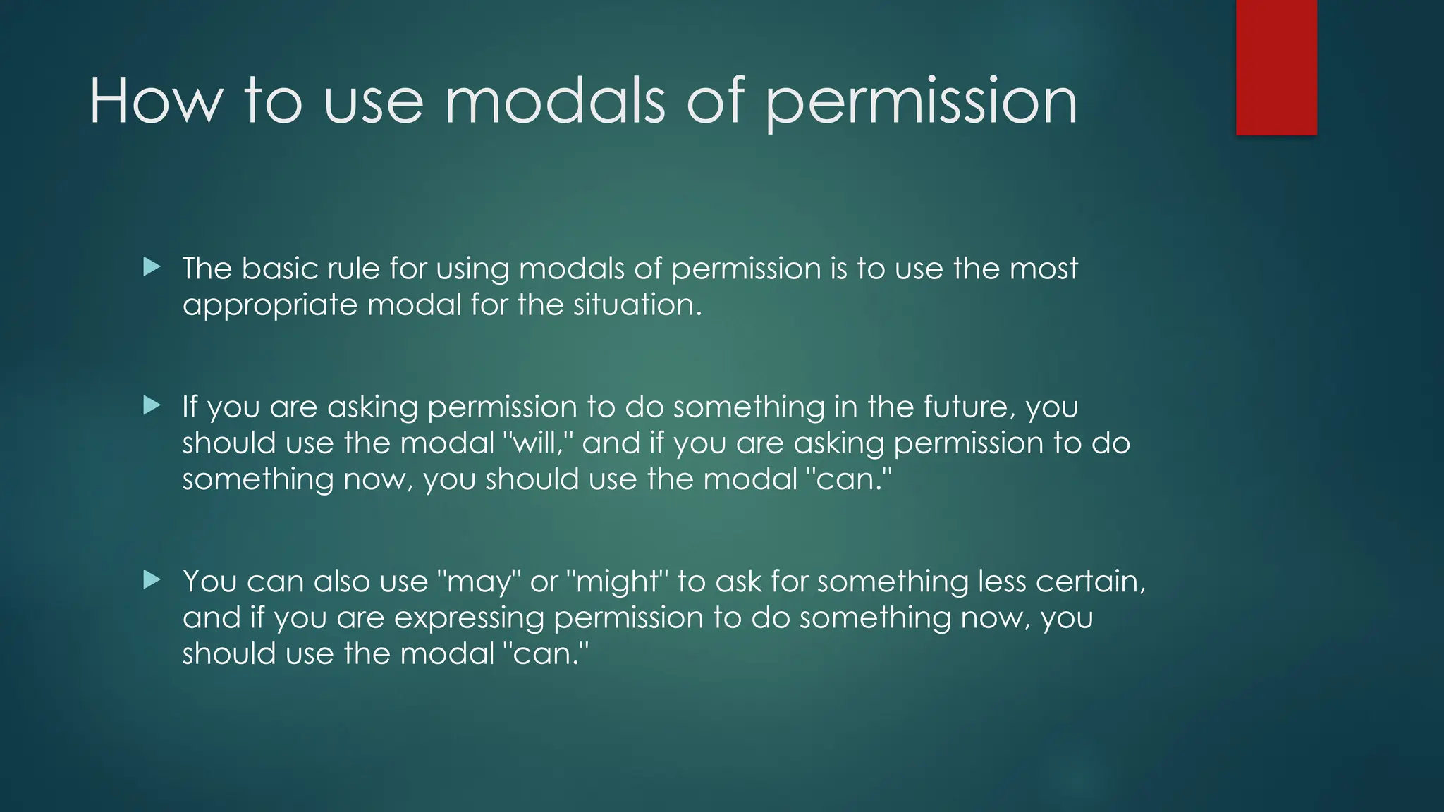 Permission using modals - English PowerPoint for 9th Grade | PPTX