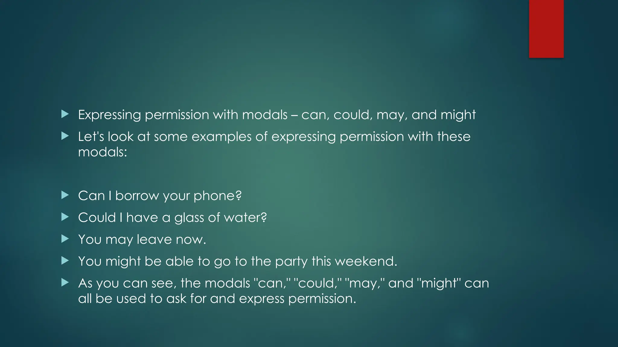 Permission using modals - English PowerPoint for 9th Grade | PPTX