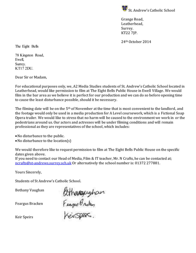 Permission for Filming | DOCX