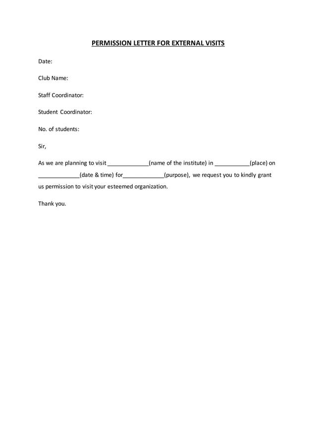 Permission letter for external visits | DOCX