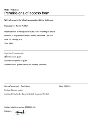 Permission of access form | DOC