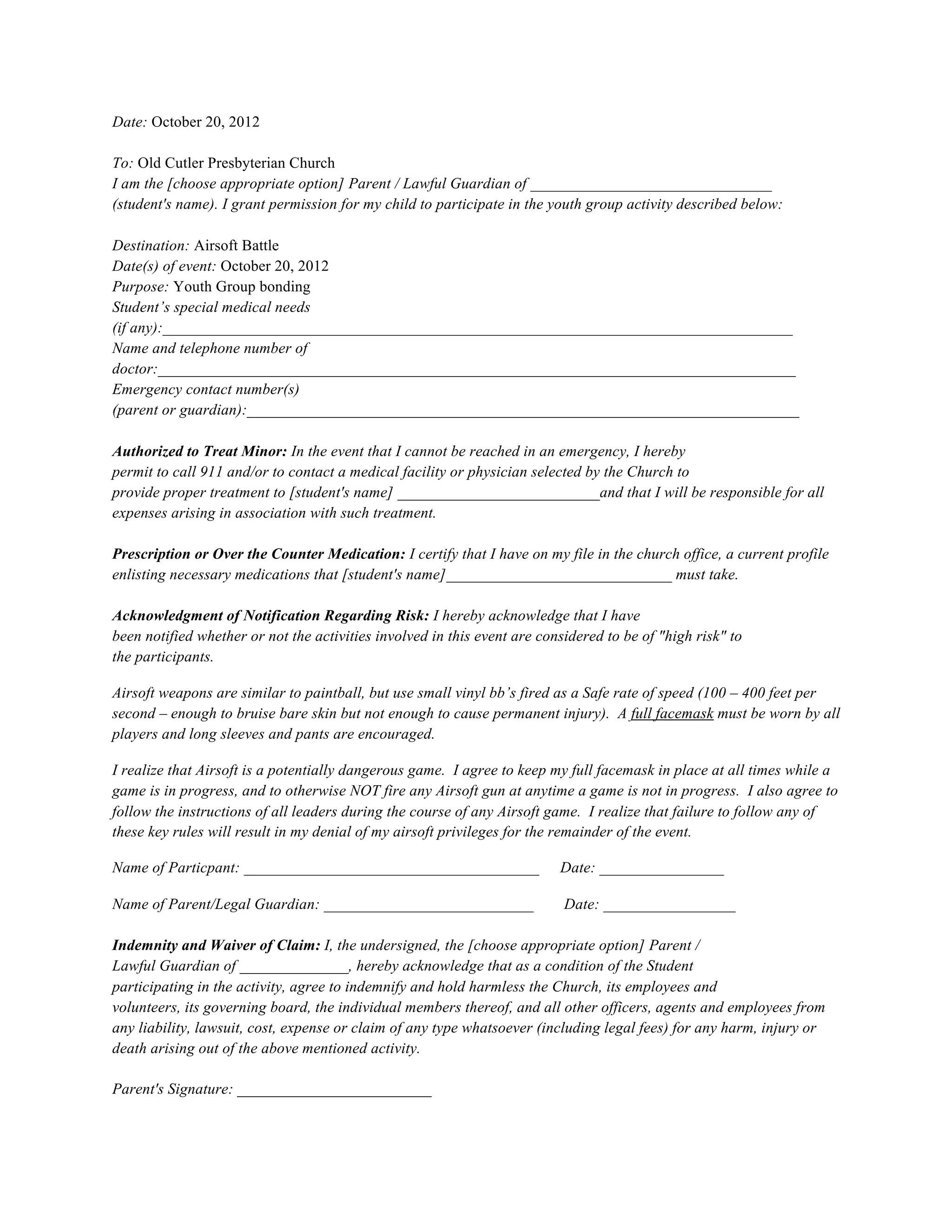 Permission slip (airsoft) | PDF