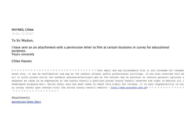 Filming Permission Email Evidence | PPTX