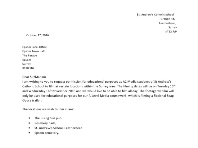 Filming Permission Email Evidence | PPTX