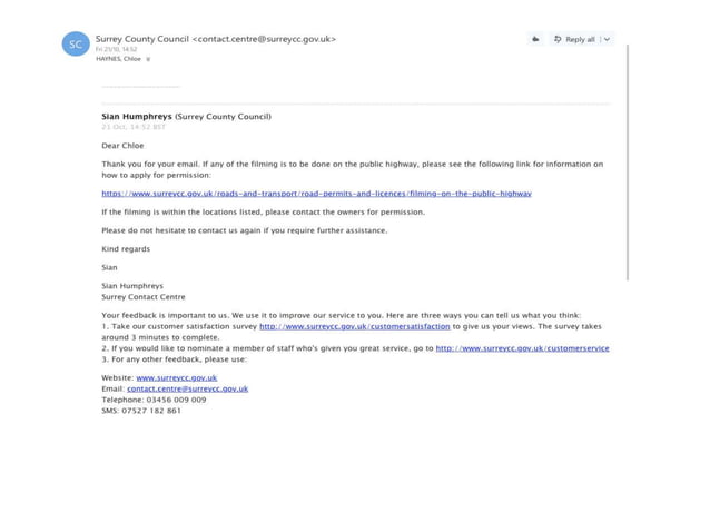 Filming Permission Email Evidence | PPTX