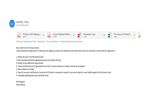 Filming Permission Email Evidence | PPTX