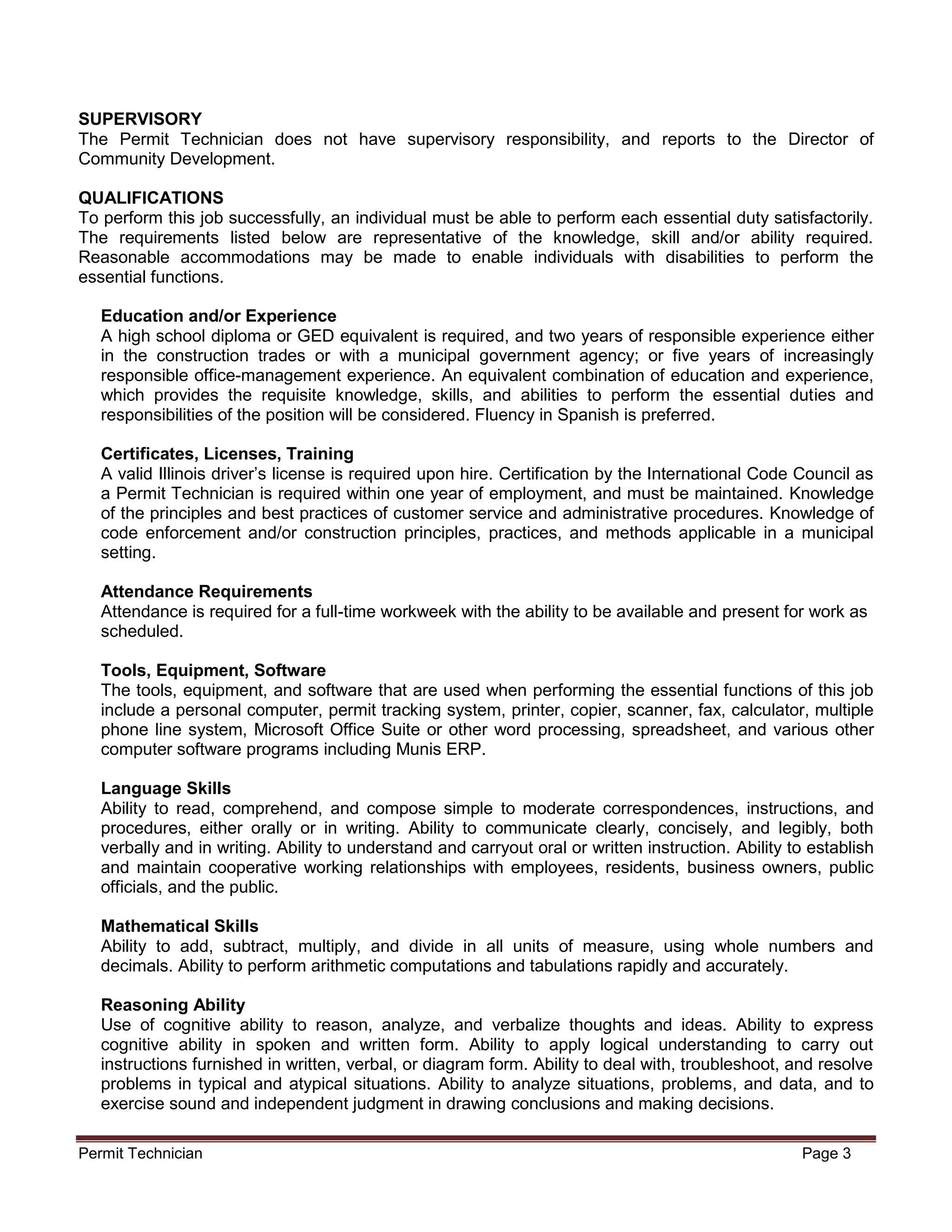 Village of Carpentersville Permit Technician | PDF