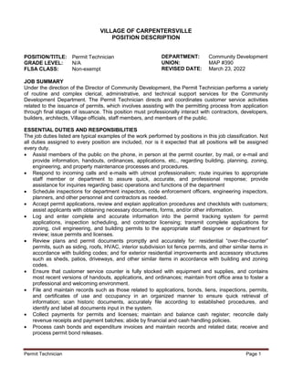 Village of Carpentersville Permit Technician | PDF