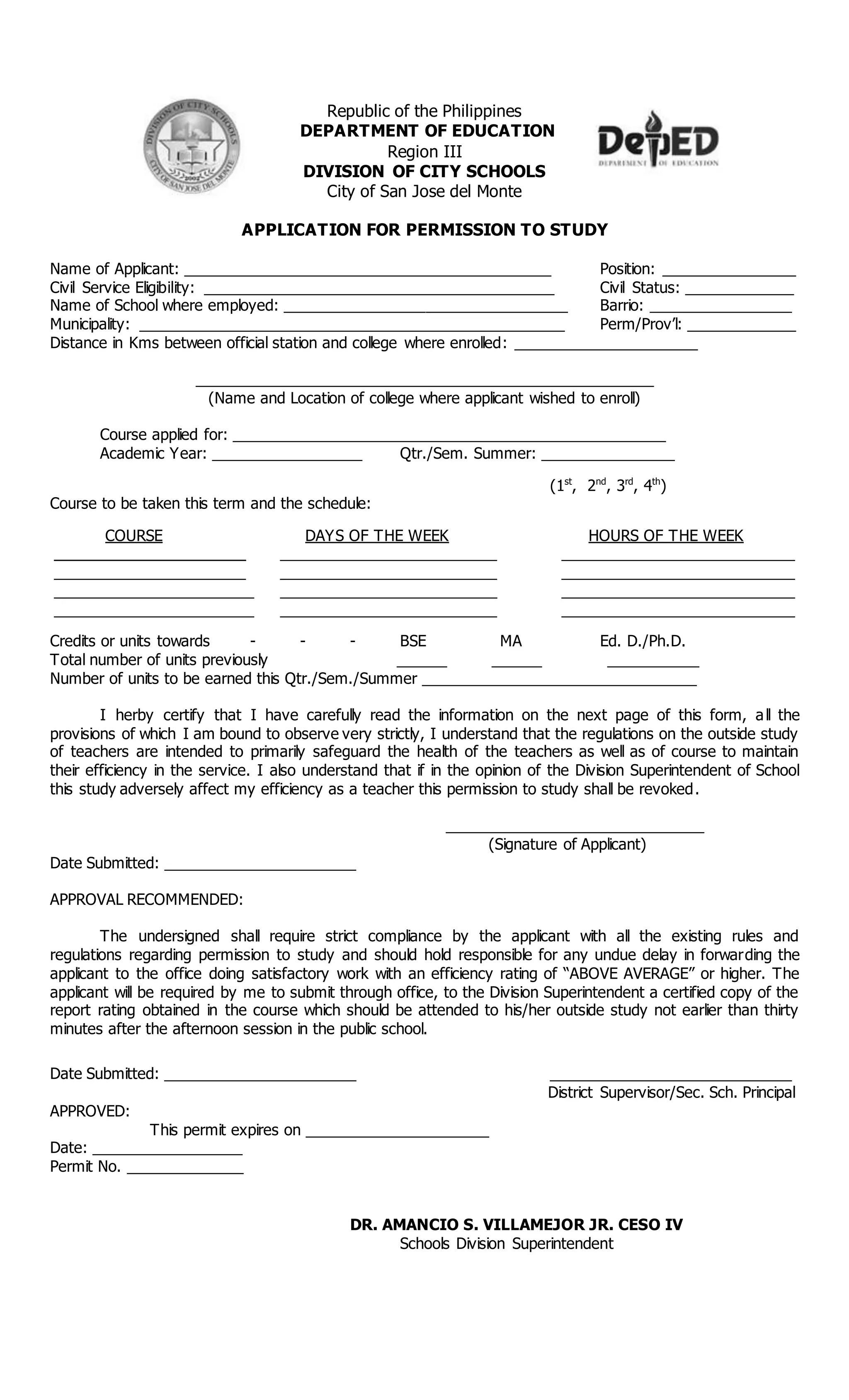 Permit to study | DOCX