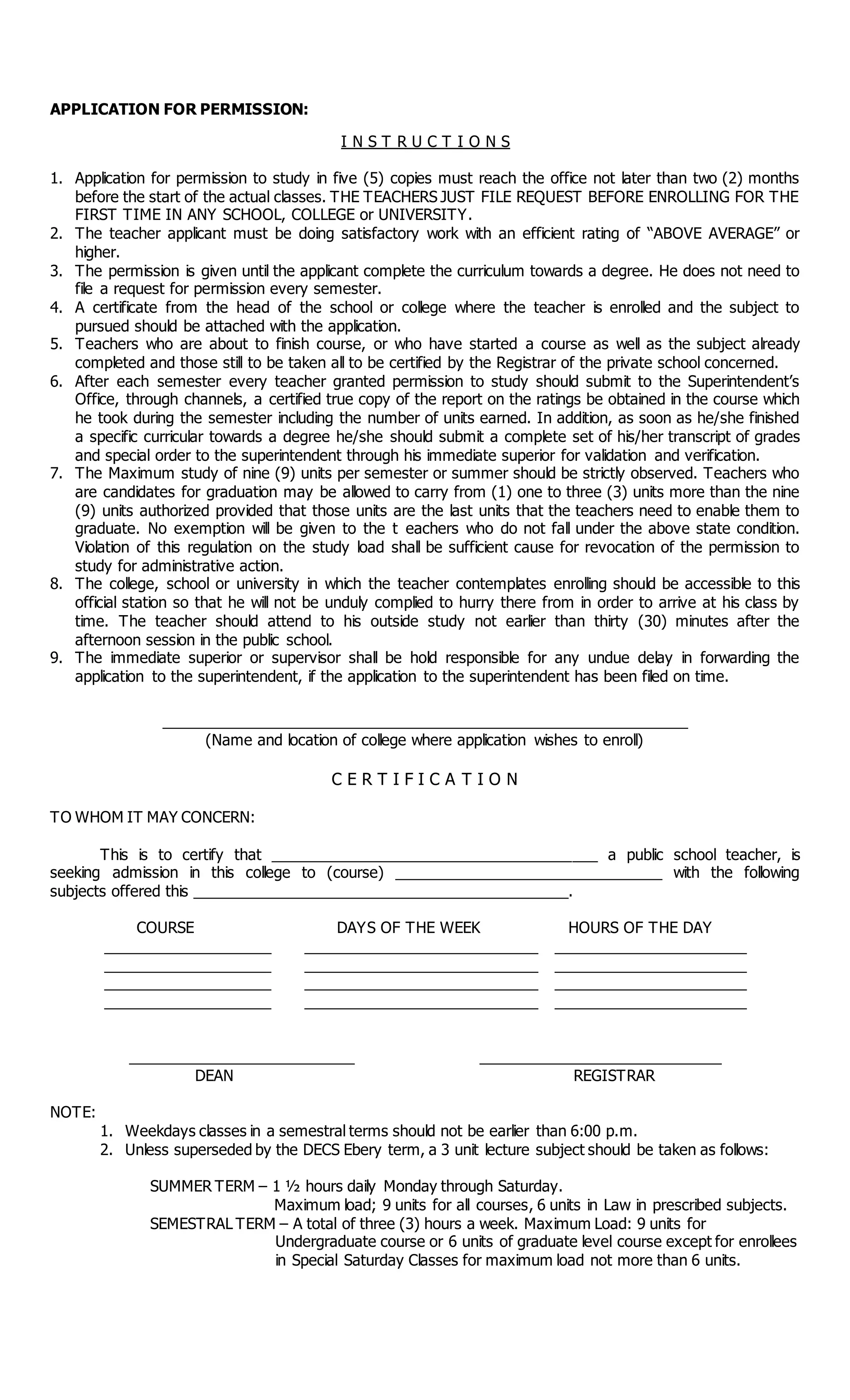 Permit to study | DOCX