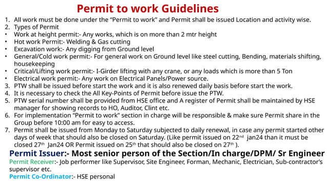 Permit to work slideshare.pptx and Types of Permit | PPTX
