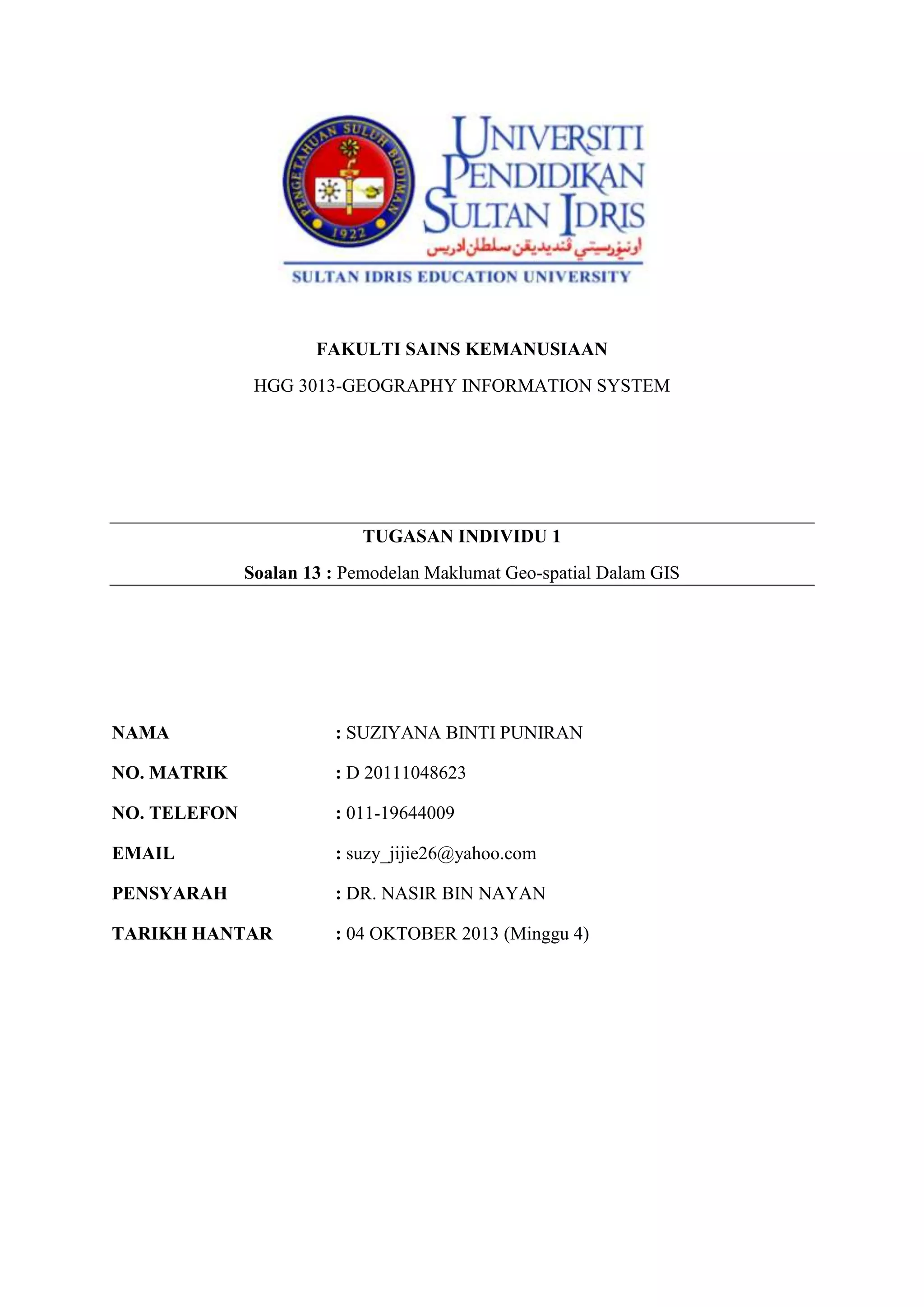 Permodelan geospatial dalam gis | DOCX