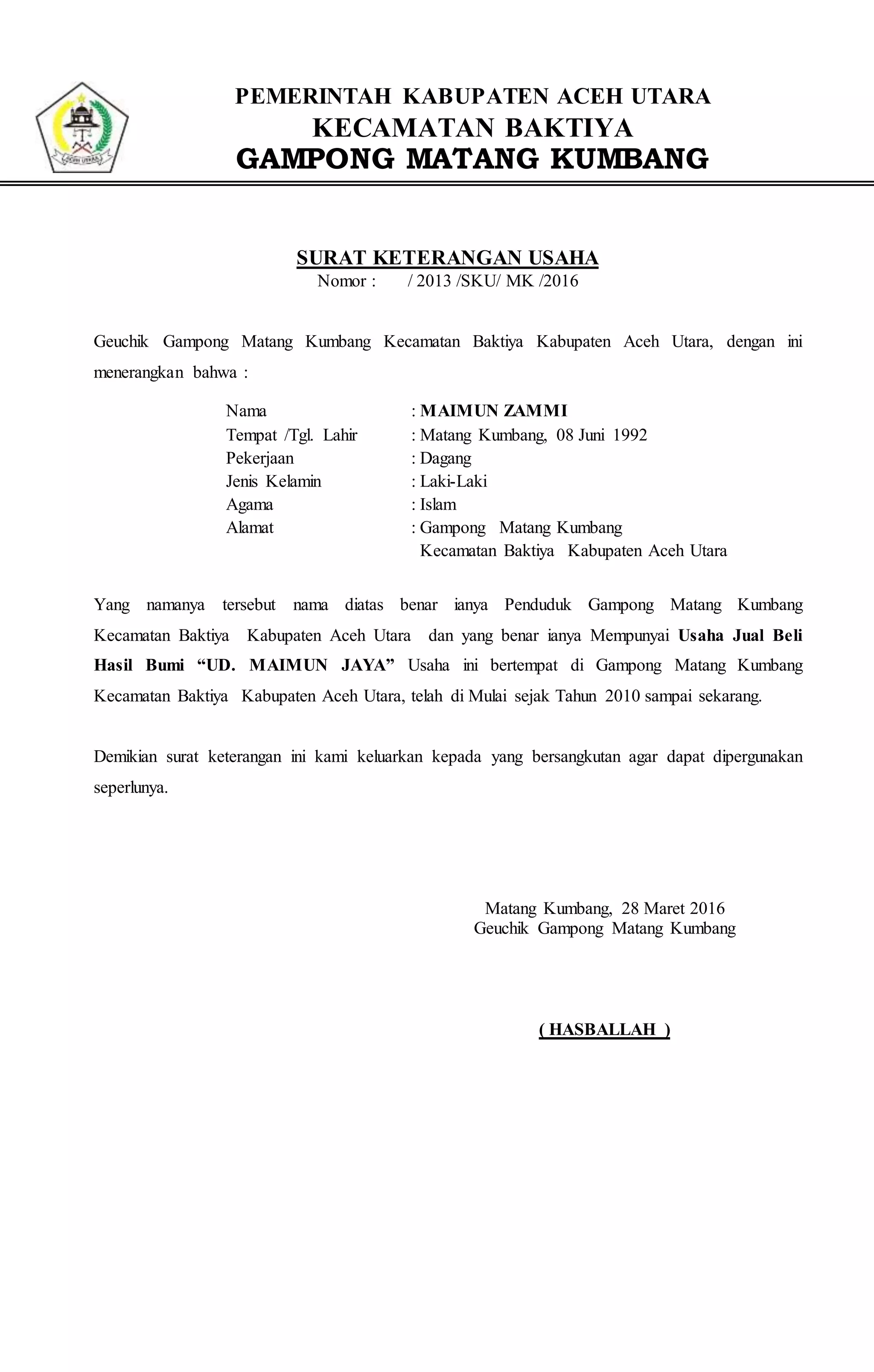 Permohonan izin siup situ maimun | DOCX