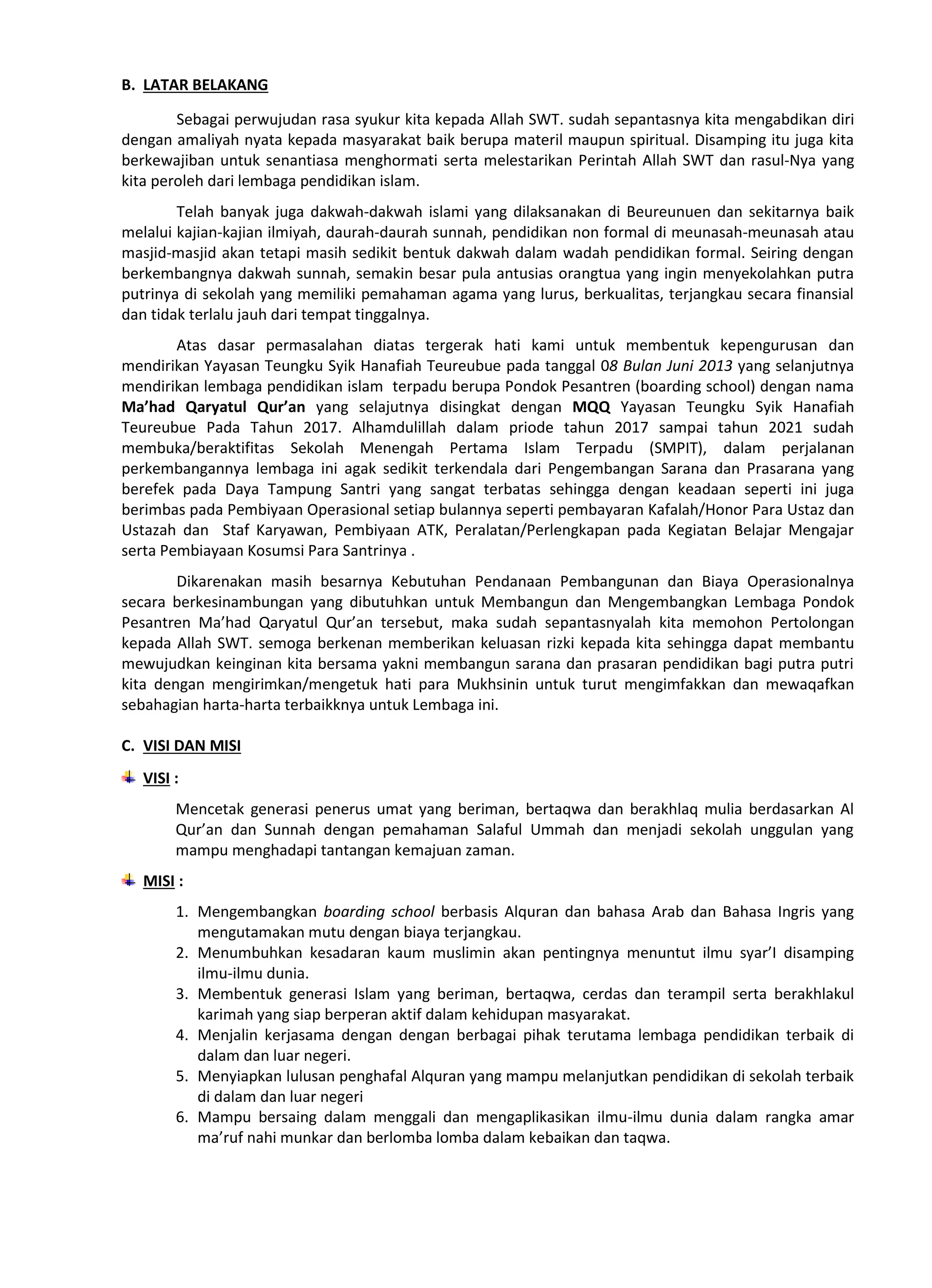 Permohonan Pembangunan Gedung Sekolah Pesantren Ma'had Qaryatul Qur'an ...